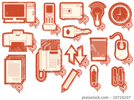 Grunge icons of red symbols for office on white. - Stock Illustration ...