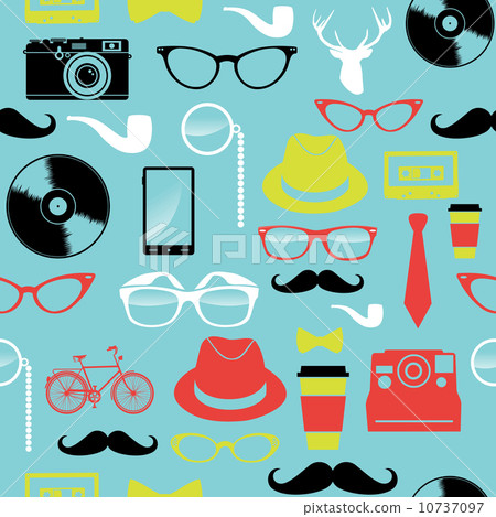 Colorful retro hipsters icons seamless pattern. - Stock Illustration ...