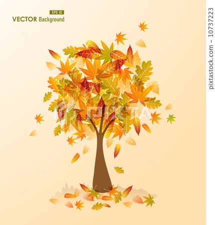 Fall season tree shape with leaves falling... - Stock Illustration ...