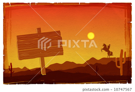 Cowboy at sunset.Vector texas background with... - Stock Illustration ...