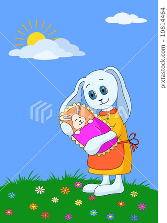 Cartoon rabbit mother with baby - Stock Illustration [10814464] - PIXTA