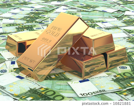 Gold ingots on background from euro banknotes. - Stock Illustration ...