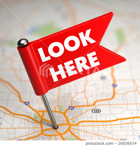 Look Here - Small Flag on a Map Background. - Stock Illustration ...