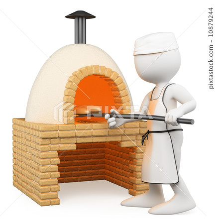 3D white people. Baker making bread in the oven - Stock Illustration ...