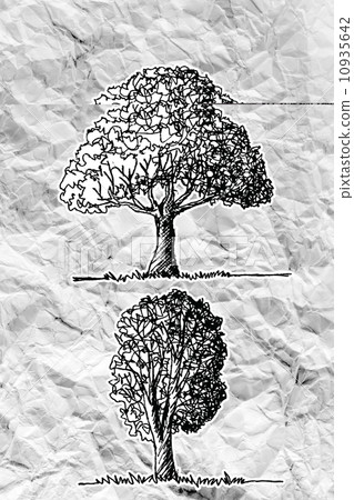 Set of trees with leaves on crumpled paper - Stock Illustration ...
