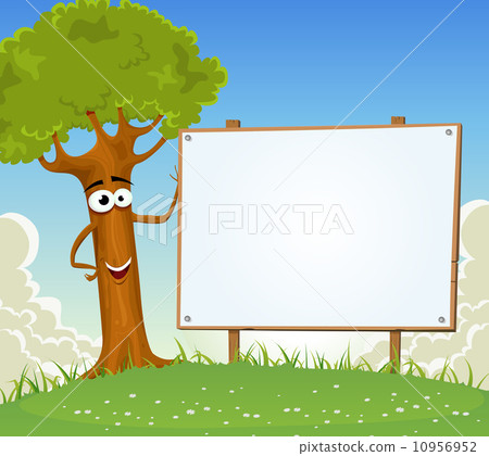 Spring Tree Holding Blank Billboard - Stock Illustration [10956952] - PIXTA