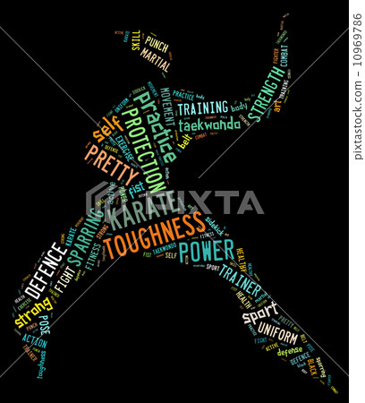 Karate pictogram with colorful words on black... - Stock Illustration ...