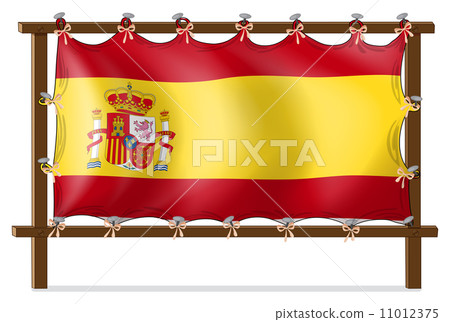 The flag of Spain attached to the wooden frame - Stock Illustration ...