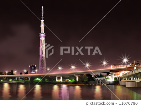 Sky tree (night view) - Stock Illustration [11070780] - PIXTA