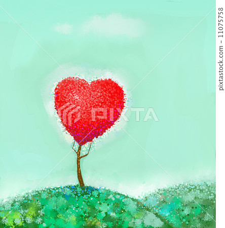 Tree with red heart.Fantasy Painting-插圖素材 [11075758] - PIXTA圖庫
