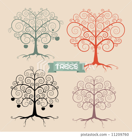 Vintage Trees Set Vector Illustration - Stock Illustration [11209760 ...