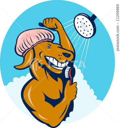 Cartoon dog singing shower scrubbing brush - Stock Illustration ...