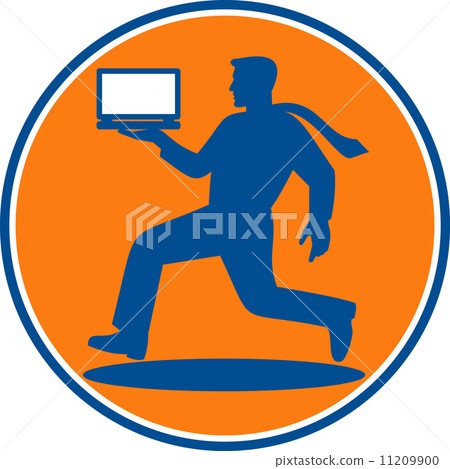 man carrying notebook laptop computer running - Stock Illustration ...