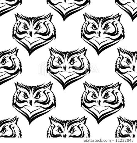 Seamless pattern of the head of a fierce owl - Stock Illustration ...