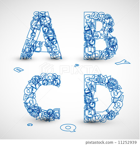 Vector font made from blue letters of the alphabet - Stock Illustration ...
