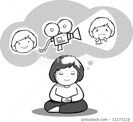 girl practice meditation black and white... - Stock Illustration ...