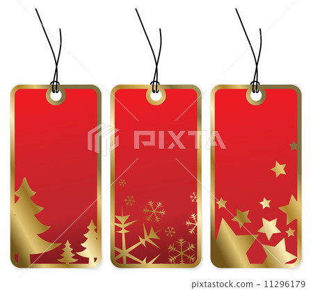 Red Christmas tags with golden borders - Stock Illustration [11296179 ...