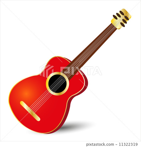 acoustic classical guitar in red color with... - Stock Illustration ...