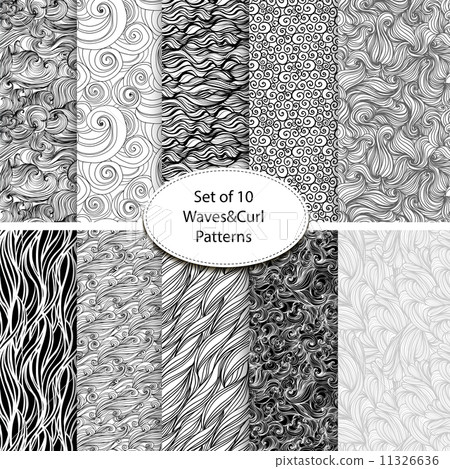 Set of 10 seamless waves and curls backgrounds - Stock Illustration ...