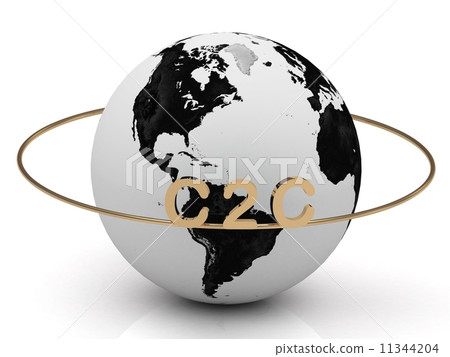 C2C golden letters on a gold ring around the earth - Stock Illustration ...