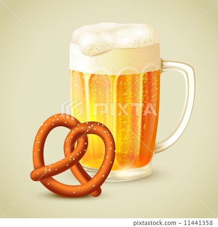 Mug of beer pretzel emblem - Stock Illustration [11441358] - PIXTA