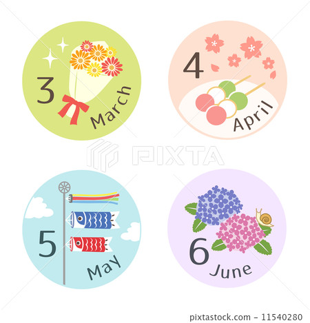Seasonal illustration March to June Round - Stock Illustration ...