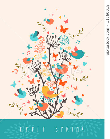 Happy Spring greeting card illustration - Stock Illustration [11560018 ...