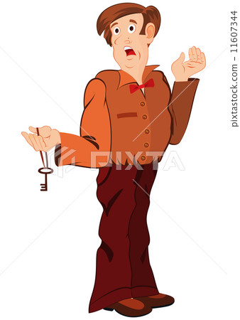 Cartoon man with key and open mouth - Stock Illustration [11607344] - PIXTA