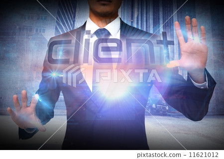 Stock Photo: Businessman presenting the word client - Stock Image ...