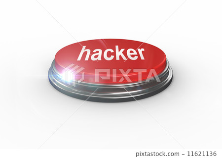 Hacker against digitally generated red push button - Stock Illustration ...