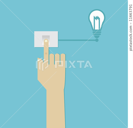 Human hand press switch for turn on business idea - Stock Illustration ...