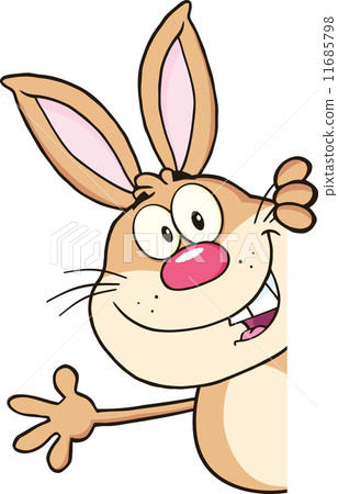 Rabbit Cartoon Character Looking Around A Blank... - Stock Illustration ...