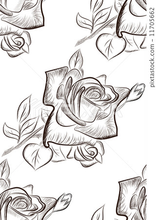 seamless background with a hand drawn rose - Stock Illustration ...