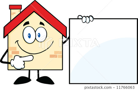 House Cartoon Mascot Character Showing A Blank... - Stock Illustration ...