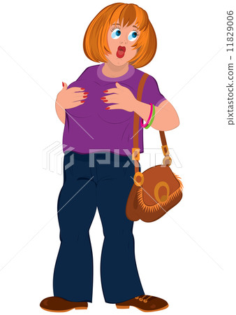 Cartoon fat woman in purple top with open mouth - Stock Illustration ...