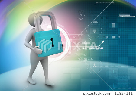 3d man with padlock, security concept - Stock Illustration [11834111 ...