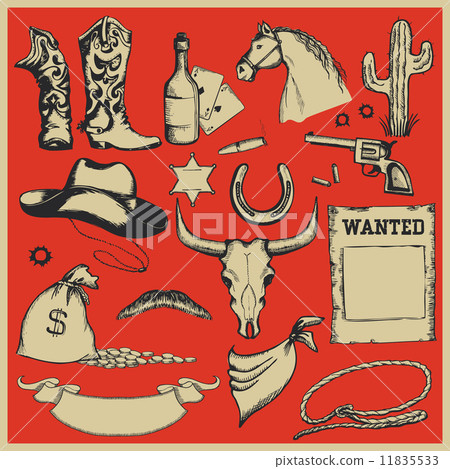 Cowboy Western set of objects. - Stock Illustration [11835533] - PIXTA