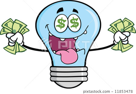Money Loving Blue Light Bulb Character - Stock Illustration [11853478 ...
