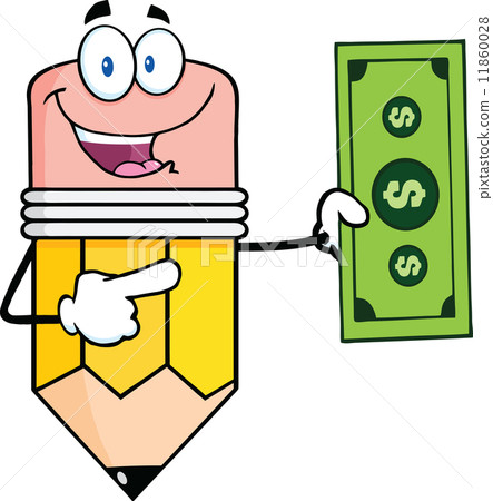 Pencil Cartoon Character Showing A Dollar Bill - Stock Illustration ...