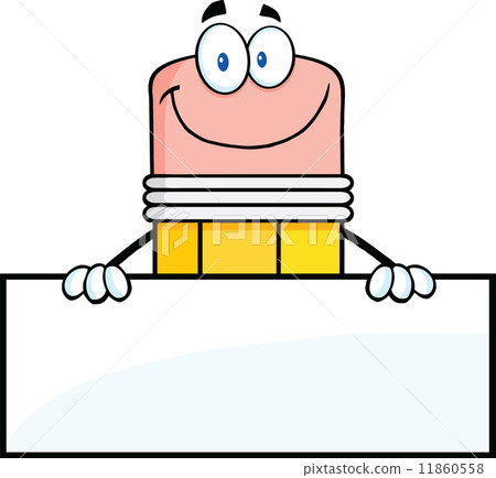 Pencil Cartoon Character Over Blank Sign - Stock Illustration [11860558 ...