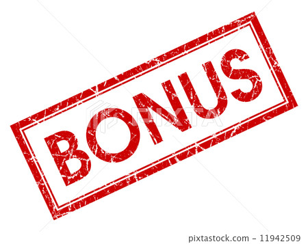 Bonus red square grungy stamp isolated on white... - Stock Illustration ...