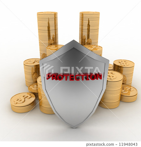 Stacks of coins covered by protection shield - Stock Illustration ...