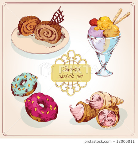 Sweets sketch colored set - Stock Illustration [12006811] - PIXTA
