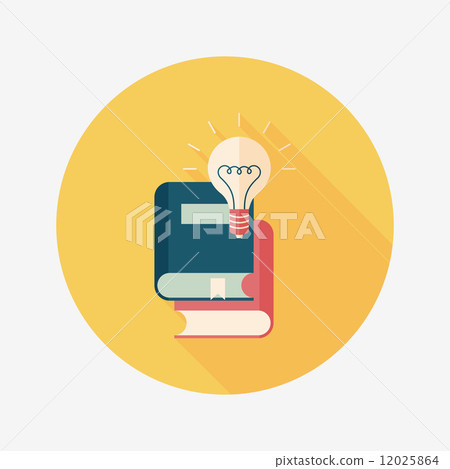 light bulb over books flat icon with long... - Stock Illustration ...
