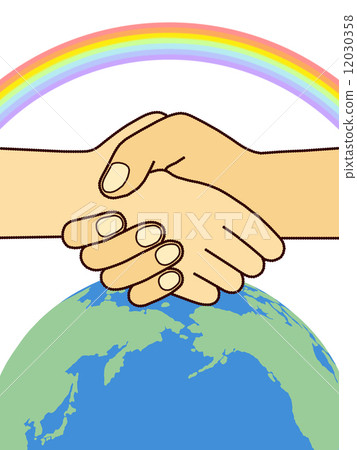 Shake hands with Earth and rainbow - Stock Illustration [12030358] - PIXTA