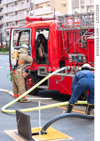 Stock Photo: fire fighter, firetruck, fire-engine - Stock Image ...