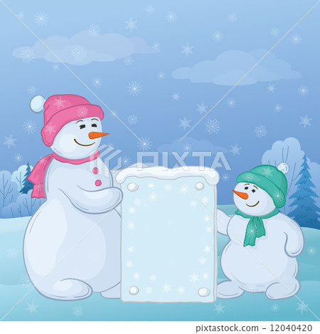 Snowmens with sign - Stock Illustration [12040420] - PIXTA