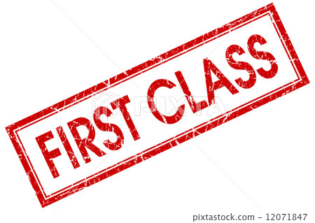 First class red square grungy stamp isolated on... - Stock Illustration ...