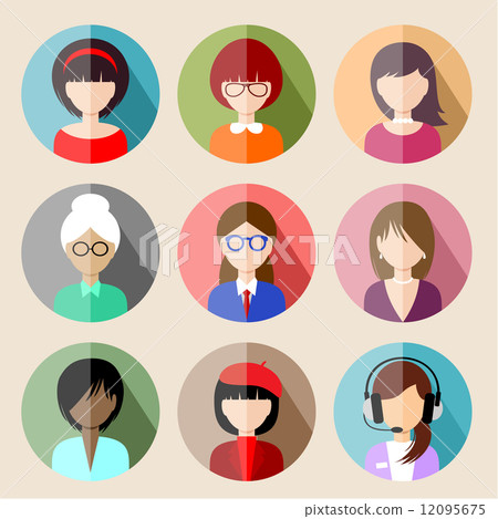 Set of circle flat icons with women. vector... - Stock Illustration ...