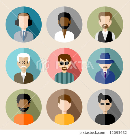 Set of circle flat icons with man. vector... - Stock Illustration ...